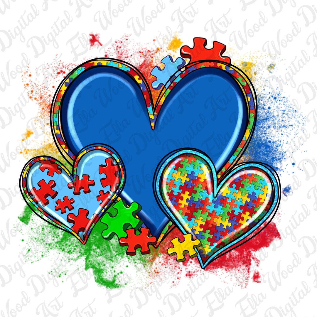 Autism Hearts Png Sublimation Design Download, Autism Awareness Png ...