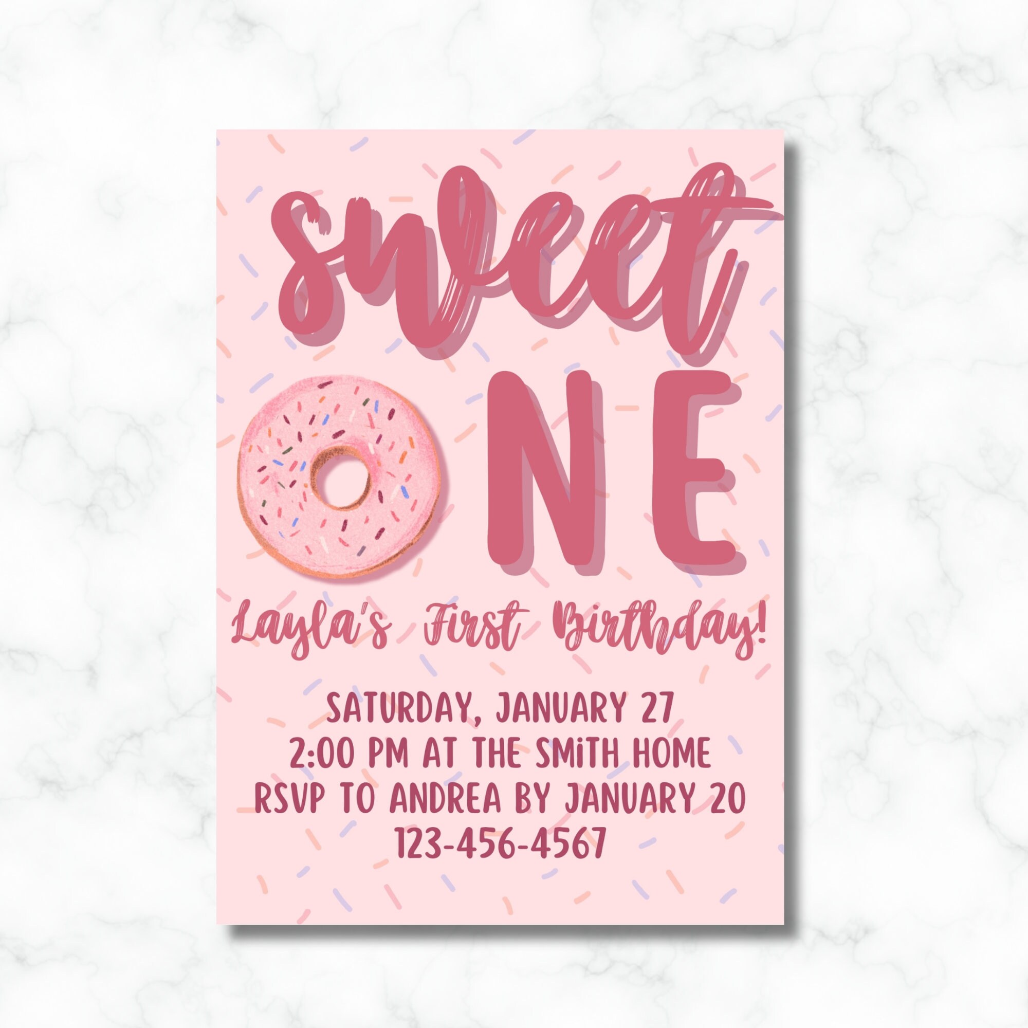 Sweet One First Birthday Party Digital or Print Invitation Template ...