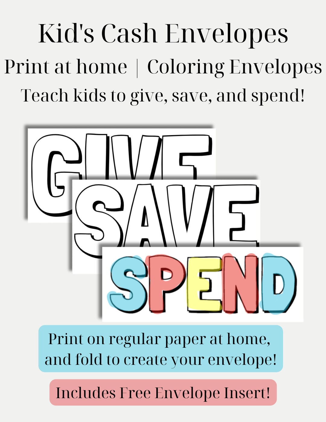 Kids Cash Envelopes | Teaching Kids Finances | Give, Save, Spend - Etsy