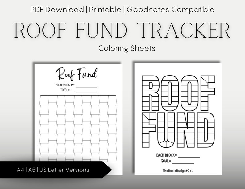 Roof Fund Tracker Coloring Sheet Debt Payoff Budgeting Tools - Etsy