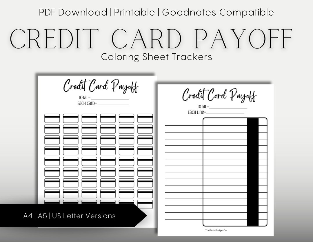 Credit Card Payoff | Coloring Sheet Tracker | Debt Payoff | Printable ...
