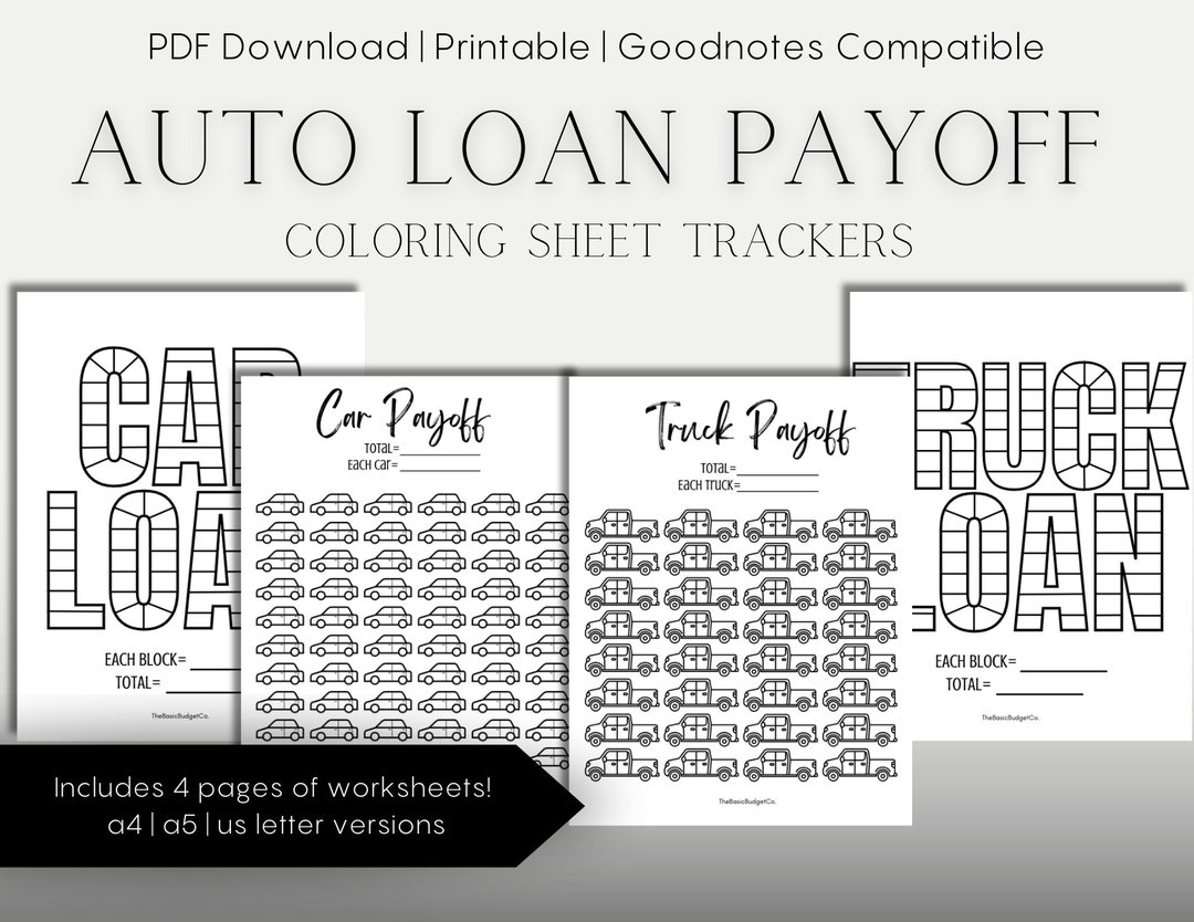 Car Loan Coloring Sheet, Truck Loan Coloring Sheet, Debt Payoff Tracker ...