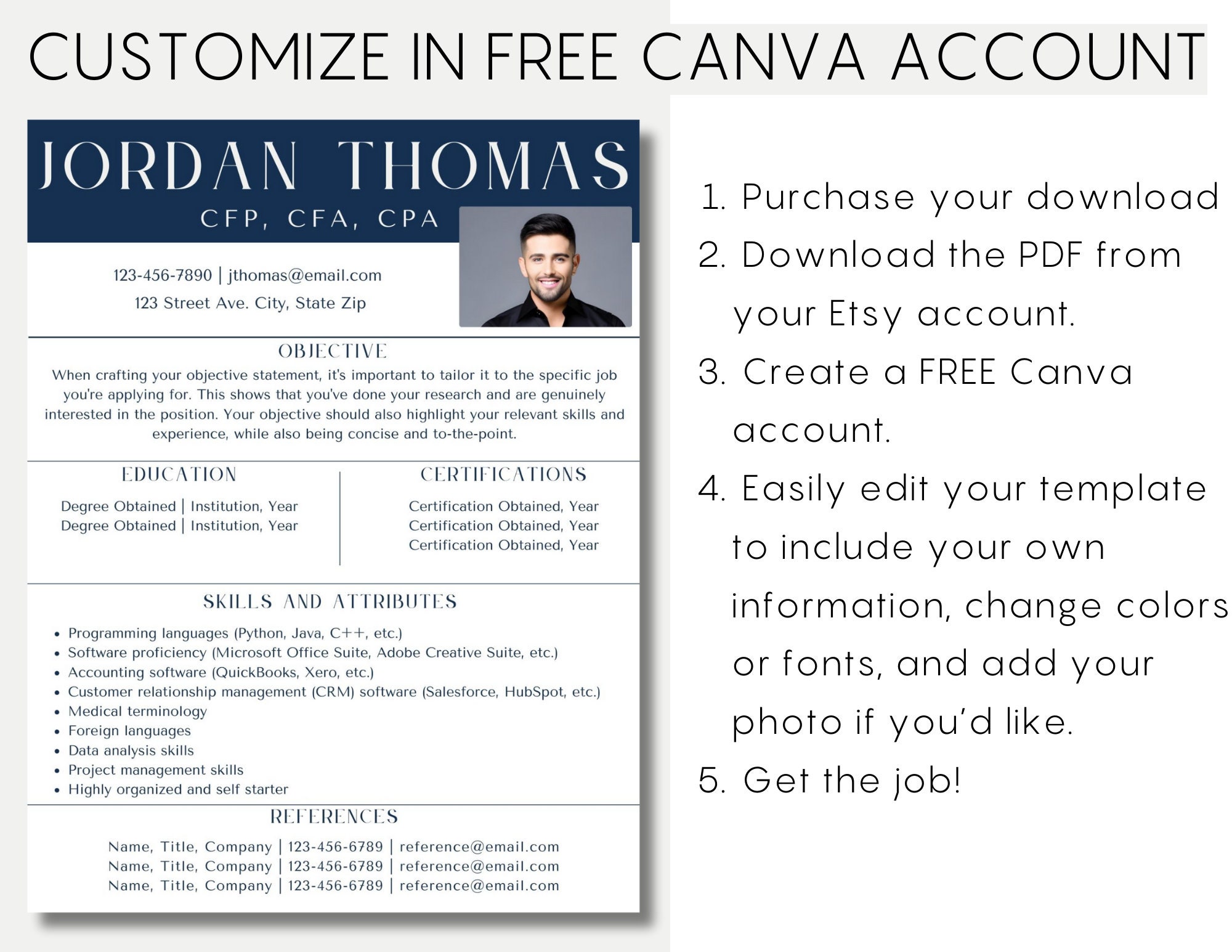 Two Page Resume Template Canva | Resume Template With Photo ...