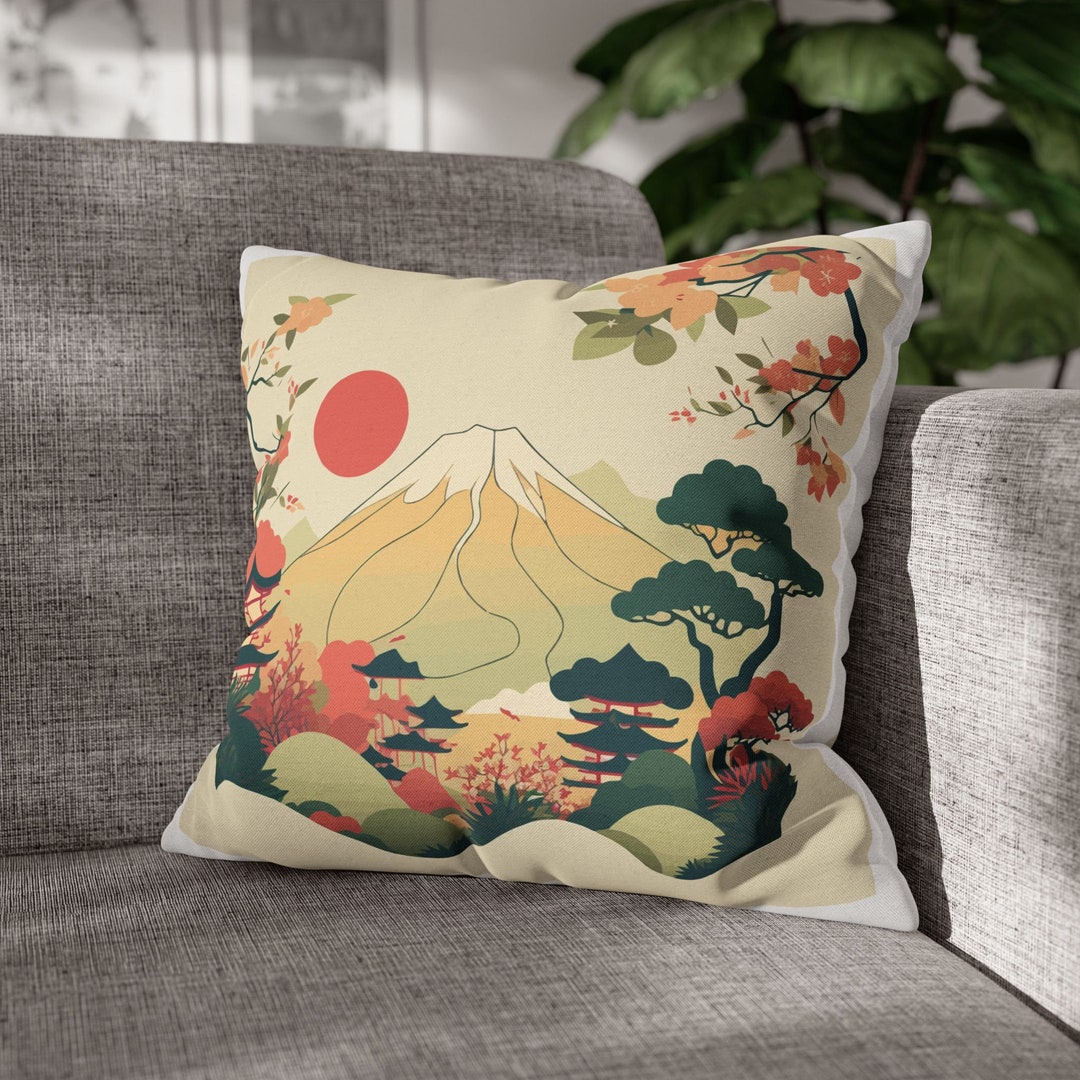 Mount Fuji Japanese Landscape Spun Polyester Pillowcase, Square Throw ...
