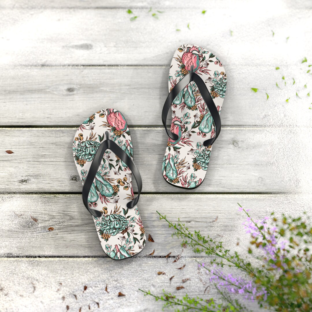 Floral Organs Brain, Heart, Lungs Boho Flip Flops - Etsy