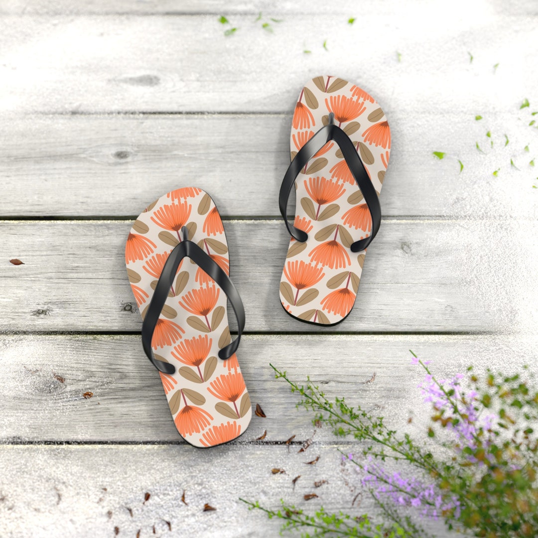 Pink Floral on Cream Flip Flops - Etsy