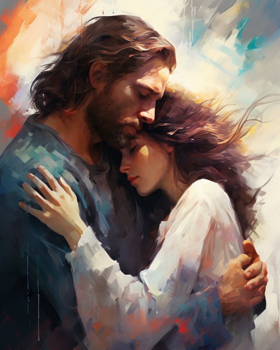 Jesus Hugging Girl Painting of Christ Abstract Lds Art for Large Wall ...