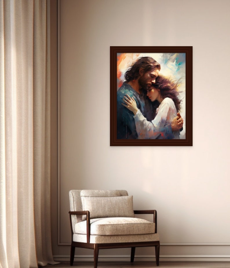 Jesus Hugging Girl Painting of Christ Abstract Lds Art for Large Wall ...