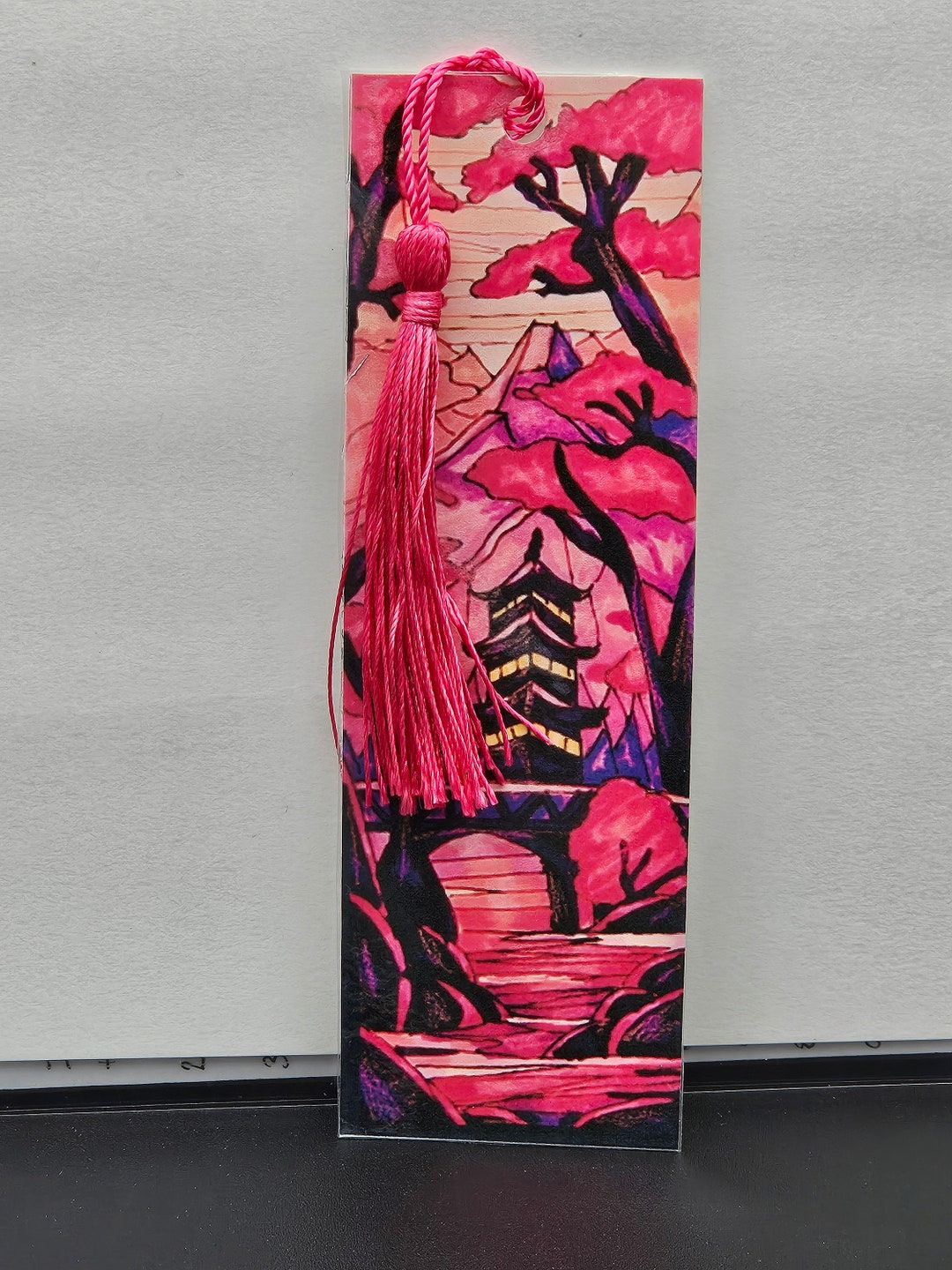 Silk Tasseled Laminated Cardstock Bookmark Pink Japanese Asian Cherry ...