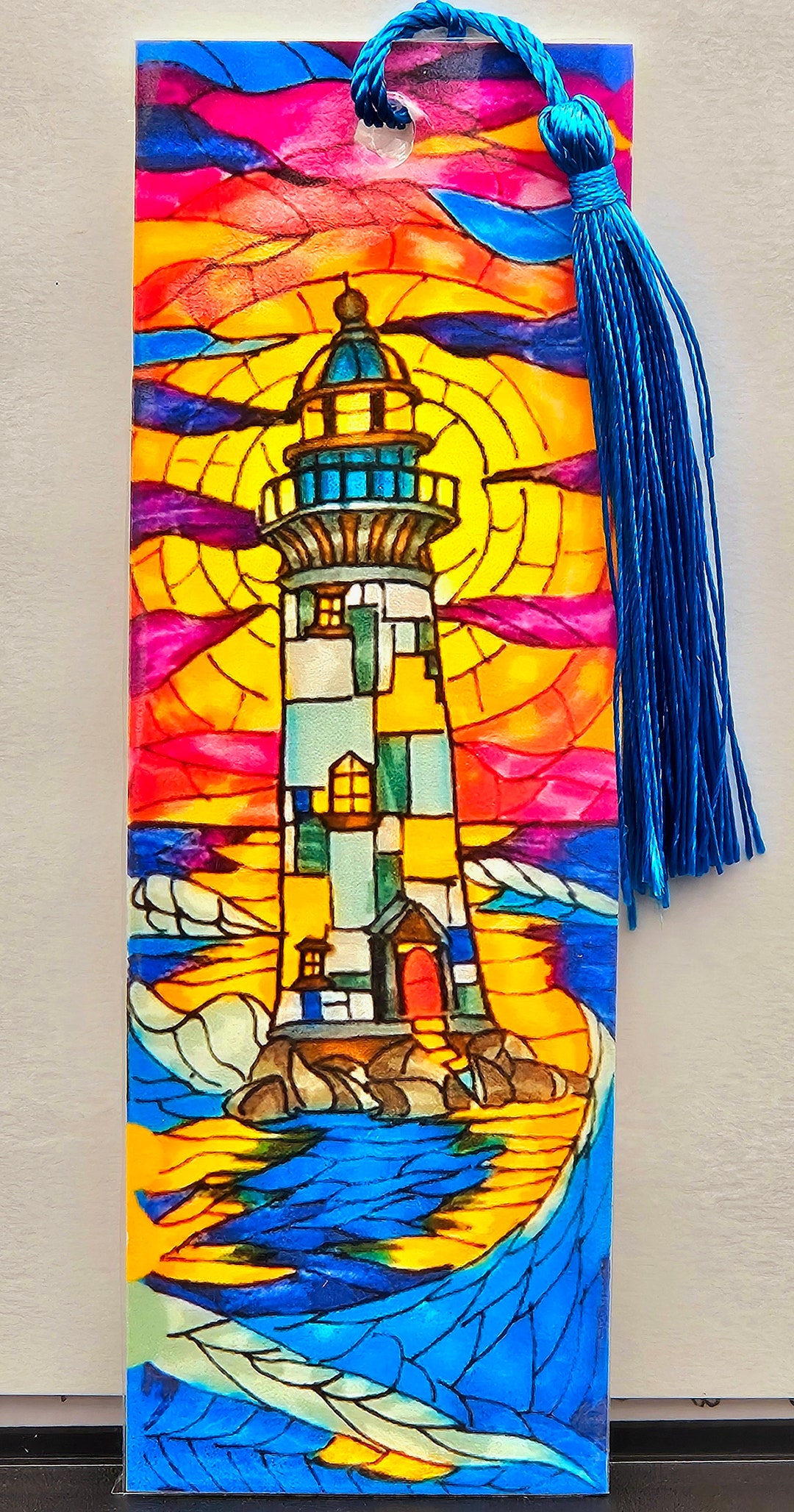 Silk Tasseled Laminated Cardstock Bookmark Vividly Striking Lighthouse ...