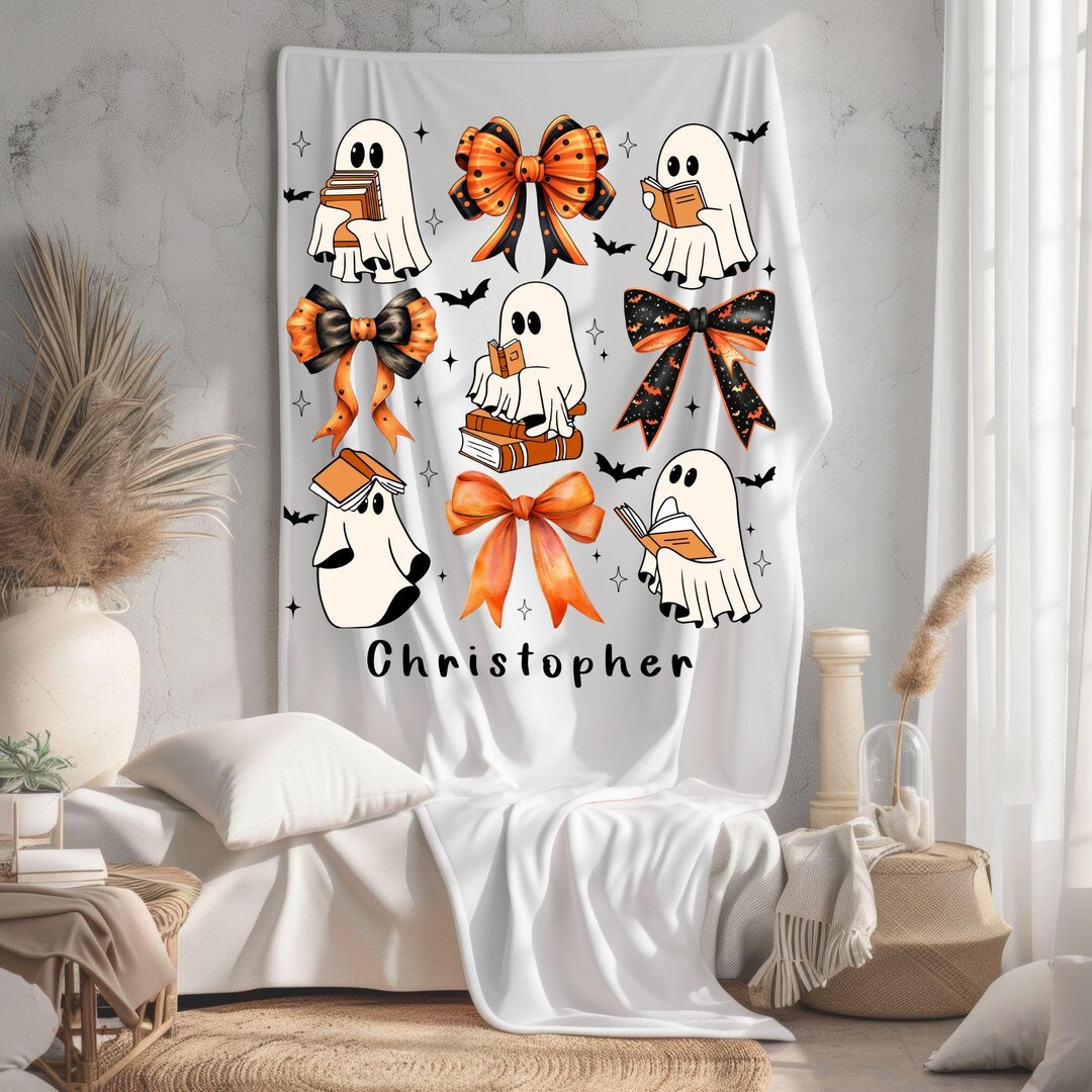 Personalized Halloween Ghost Fleece Blanket, Cozy Ghouls Throw - Etsy