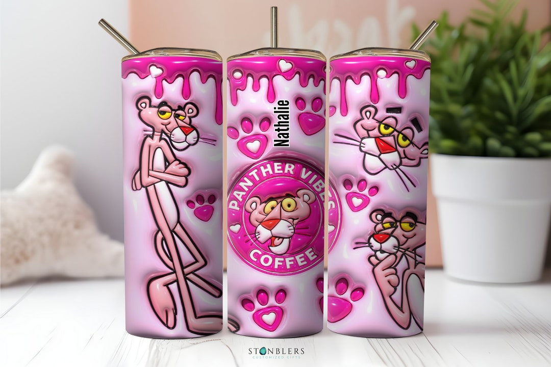 Cartoon Pink Panther Tumbler Glow in the Dark, Pink Panther Gifts Ideas ...