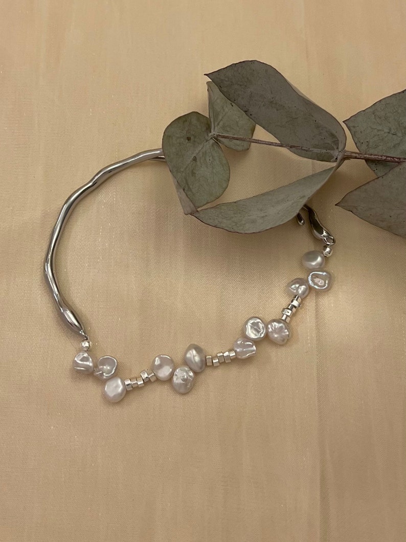 Keshi Freshwater Pearl Silver Bracelet, 925 Sterling Silver Bracelet ...