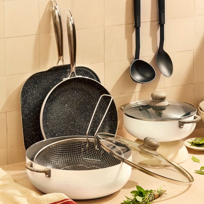 Chef James' Non-stick Cookware 7-piece Set, Pots and Utensils, White - Etsy