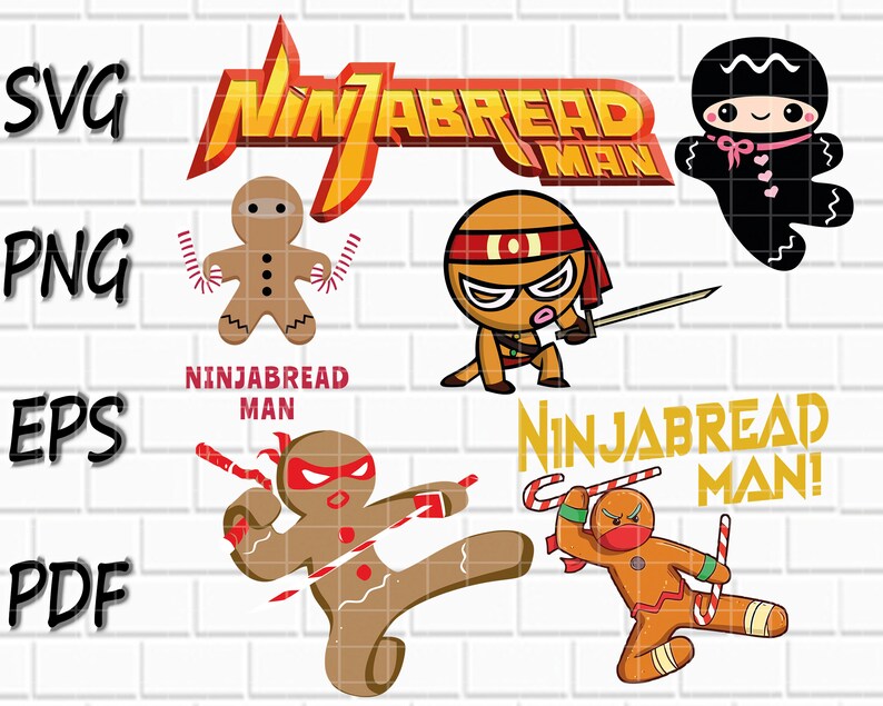 Ninja Bread Man SVG PNG Cricut 6 Designs Ninja Breadman - Etsy