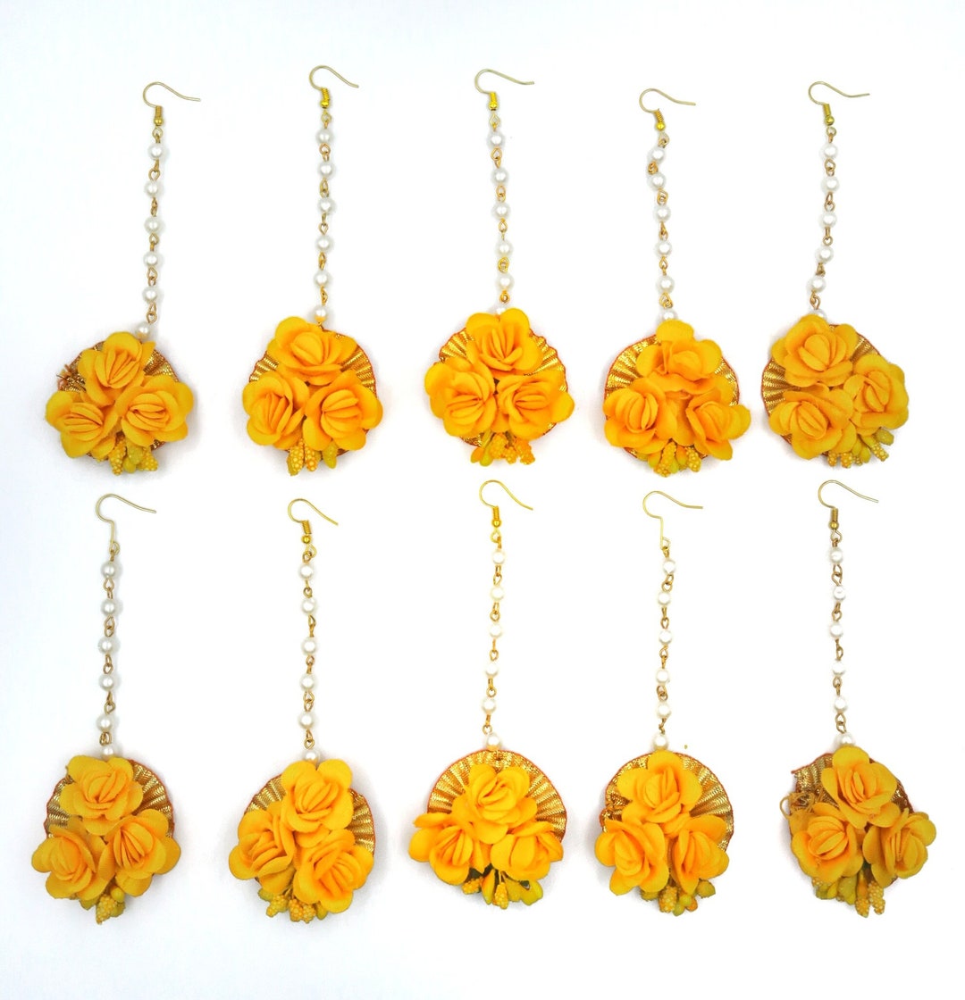 Pack of 10 Yellow Haldi Floral Maangtikkas Flower Maang Tikka for ...