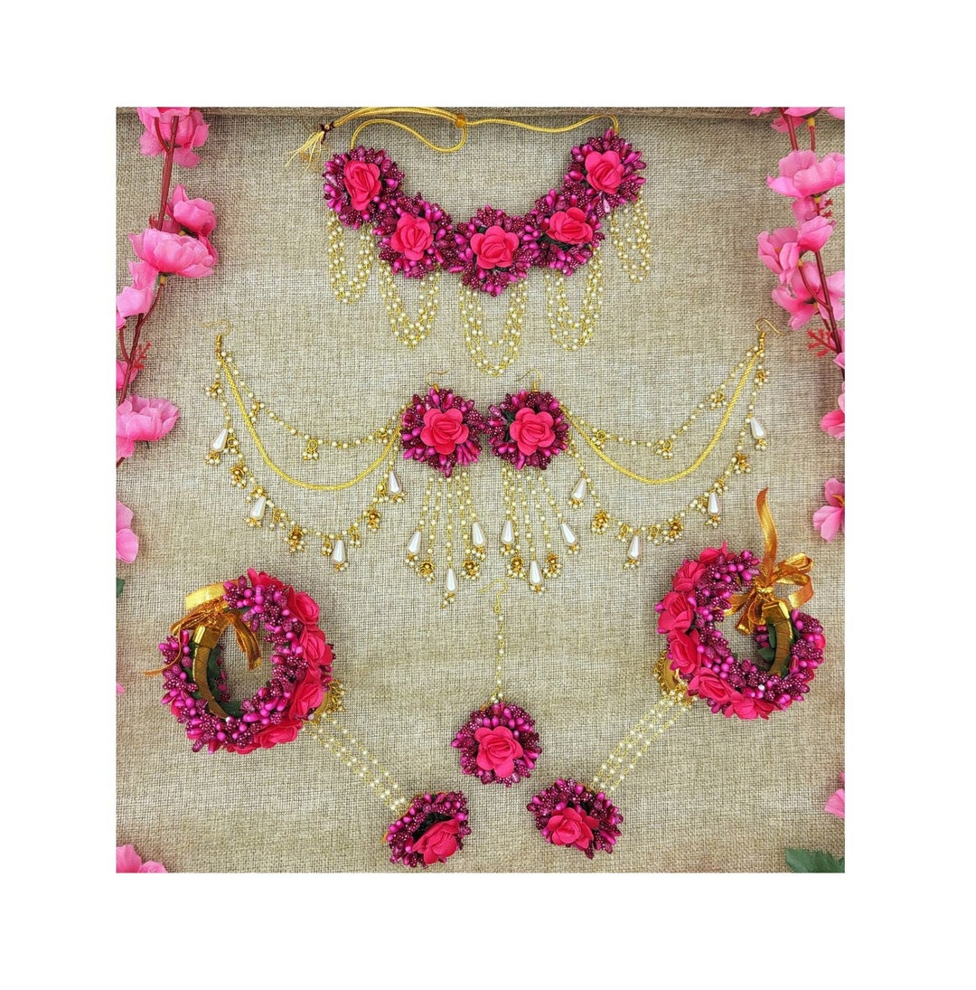 Hot Pink Haldi Floral Jewelry Bridal Floral Jewelry Floral Jewelry for ...
