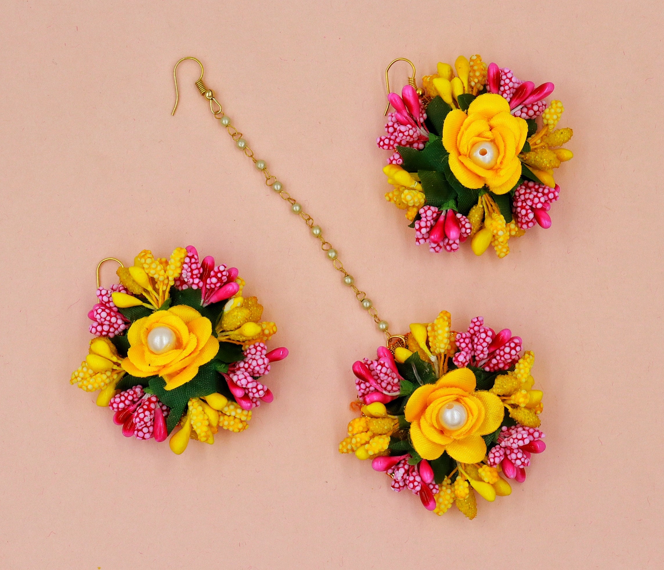 Haldi Floral Maangtika Earrings Set Indian Wedding Favours Haldi ...