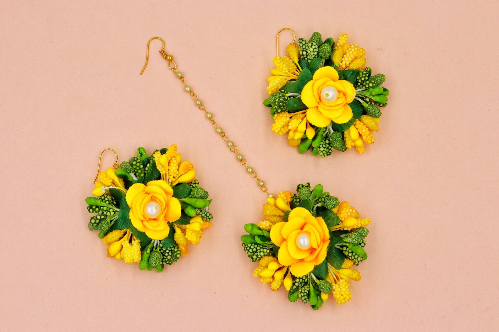 Haldi Floral Maangtika Earrings Set Indian Wedding Favours Haldi ...