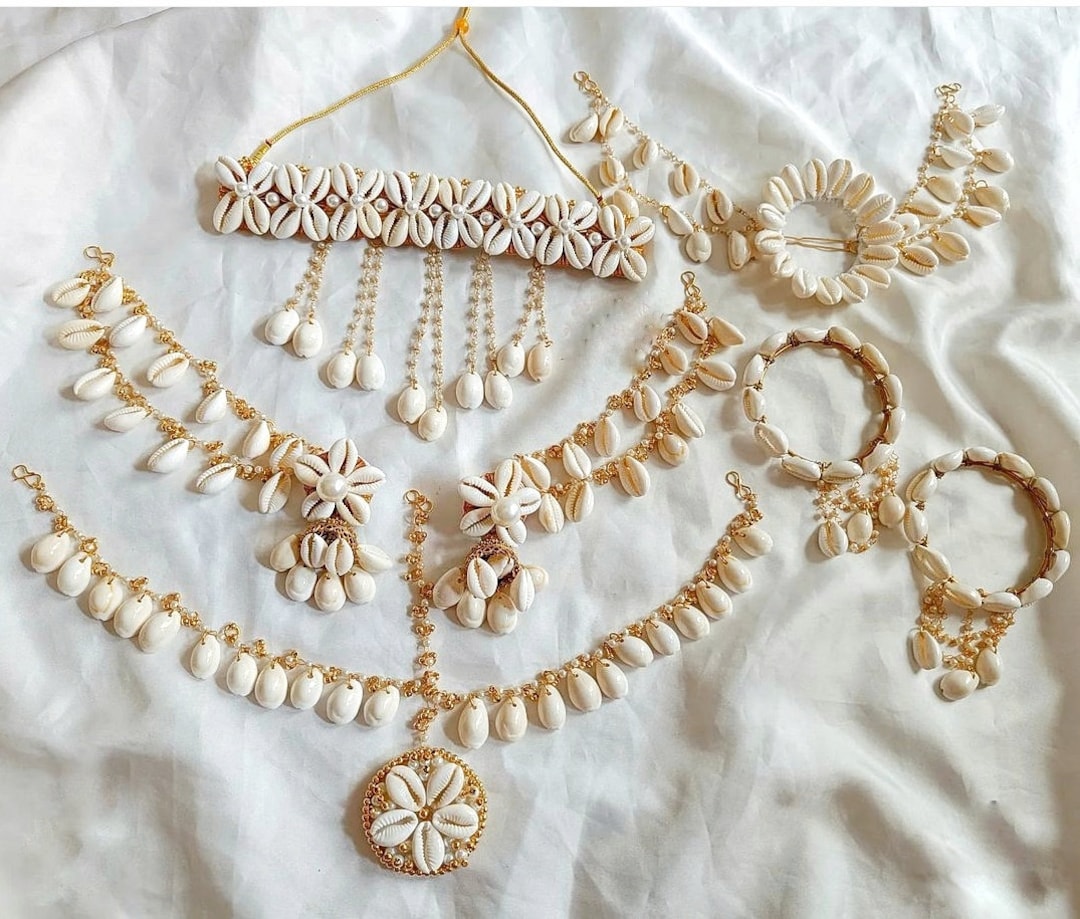 Haldi Bridal Cowrie Shell Jewelry Mehendi Cowrie Shells Jewelry Bridal ...