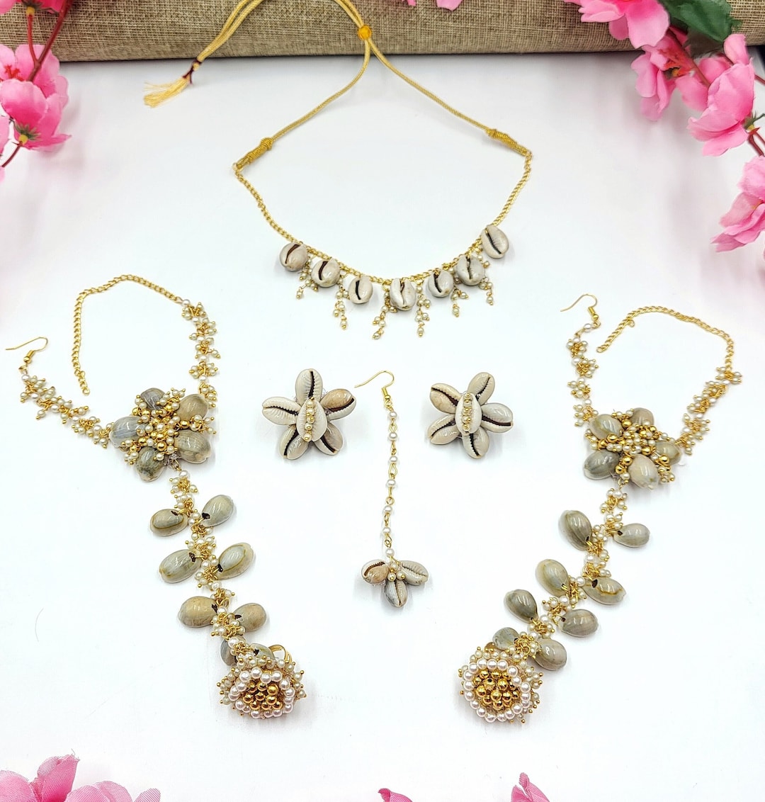 Haldi Bridal Cowrie Shell Jewelry Set Mehendi Cowrie Shells Jewelry ...