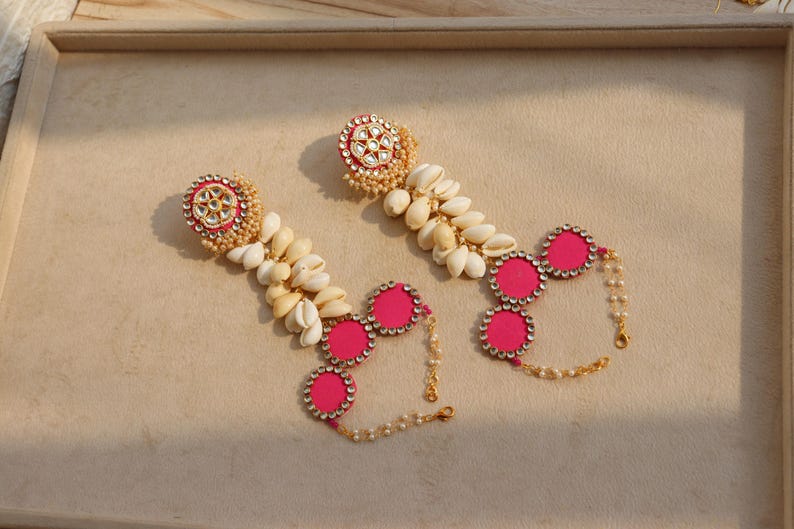 Haldi Kundan Shells Jewelry Set Green Bridal Shells Jewelry for Haldi ...