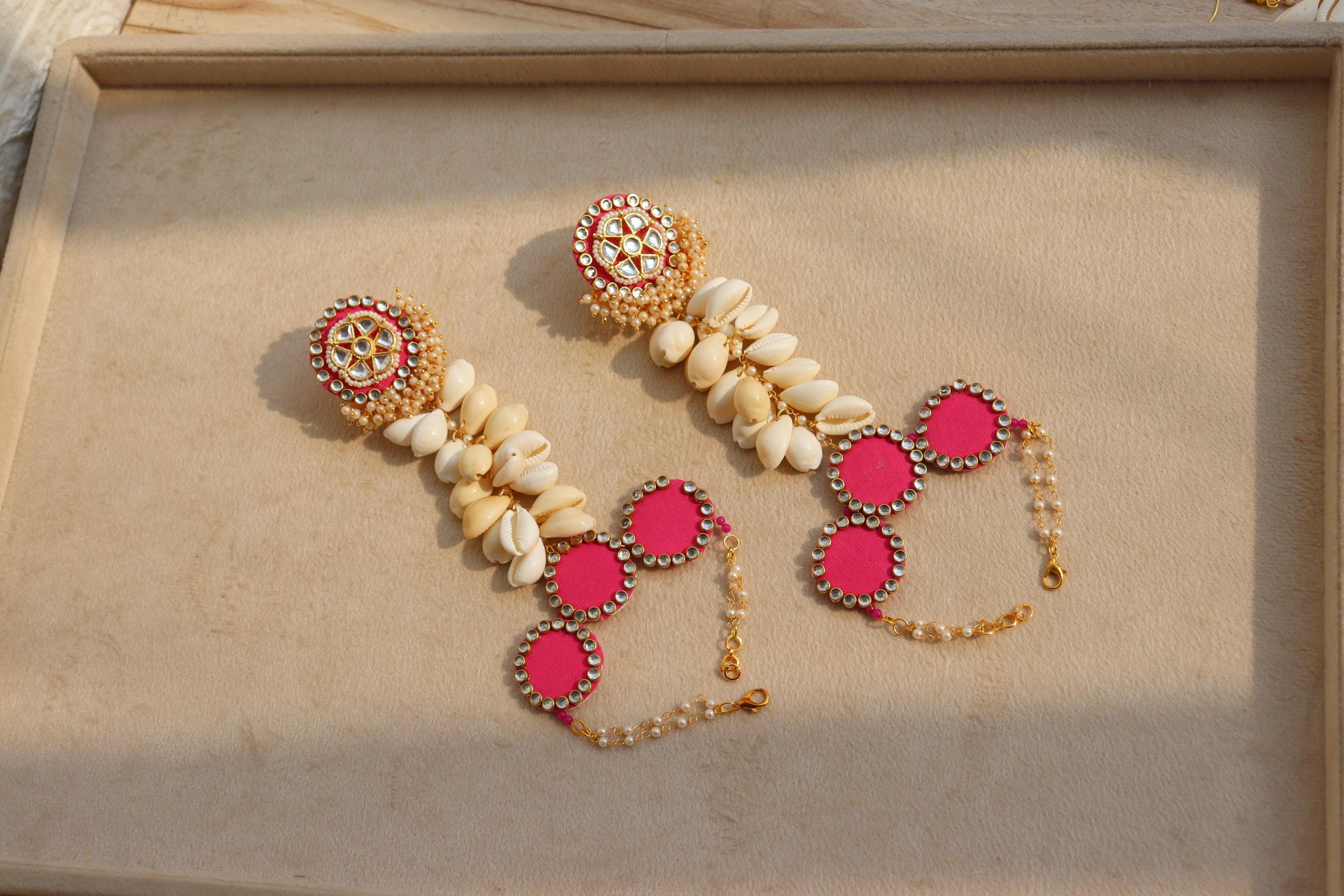 Haldi Kundan Shells Jewelry Set Green Bridal Shells Jewelry for Haldi ...