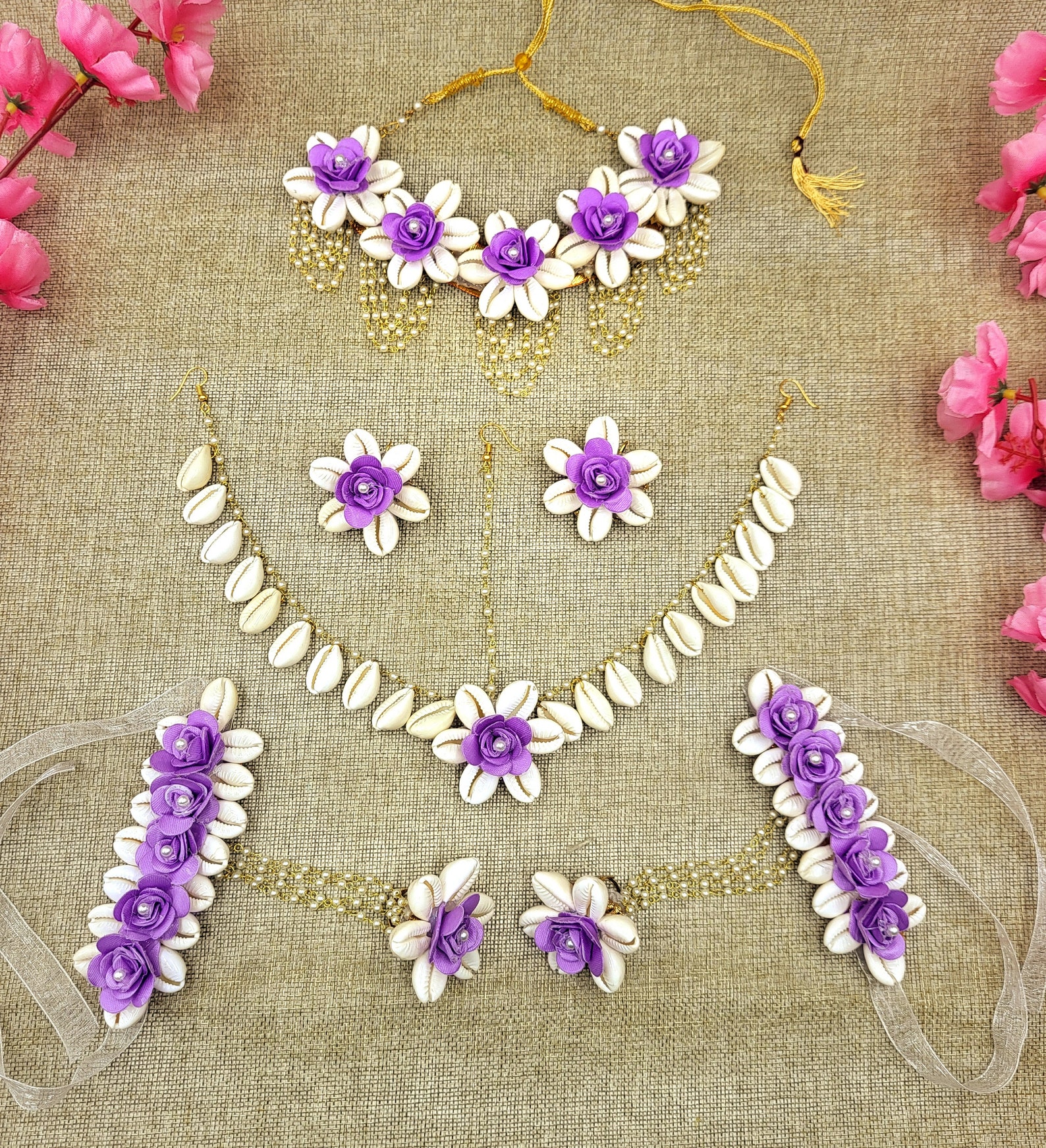 Yellow Bridal Shells Haldi Floral Jewelry Mehendi Floral Shells Jewelry ...