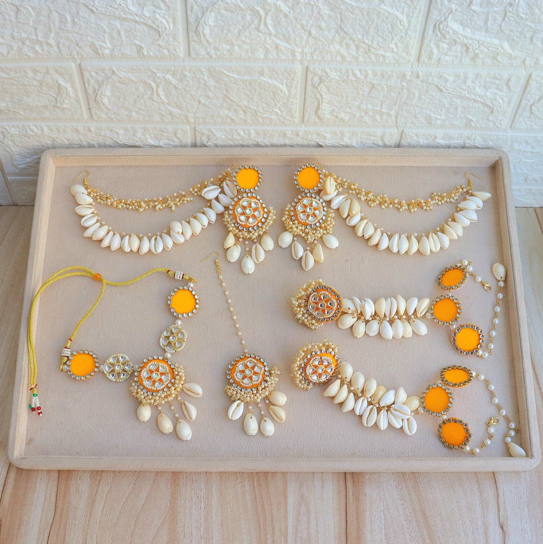 Haldi Kundan Shells Jewelry Yellow Shells Jewelry Bridal Shells Jewelry ...
