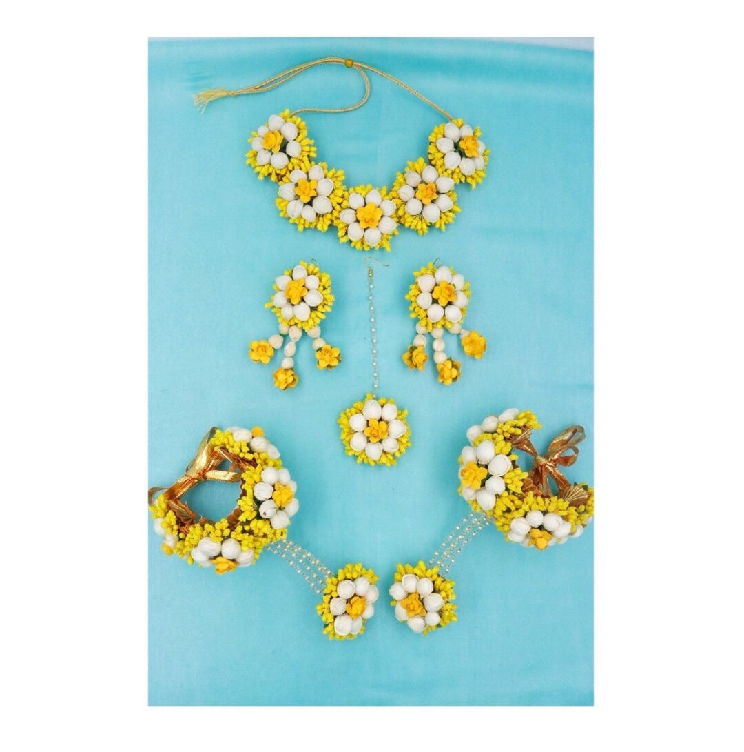 Haldi Bridal Floral Jewelry Yellow Mogra Floral Jewelry Mehendi Floral ...