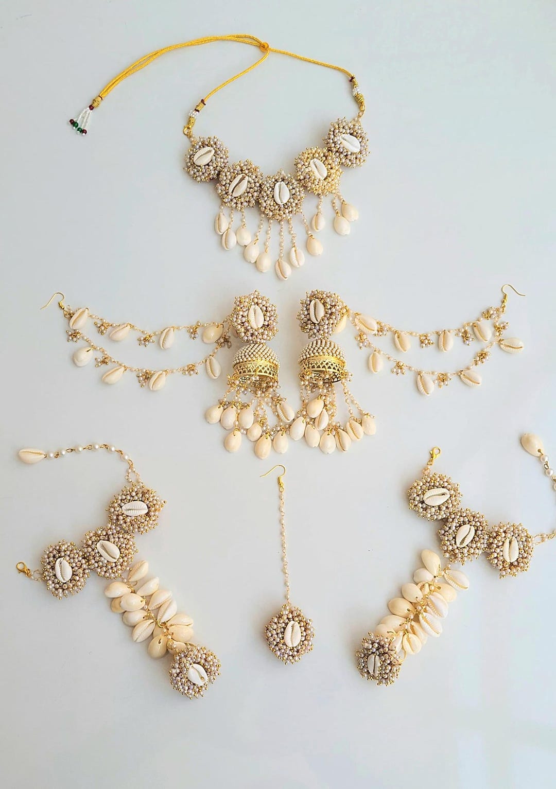 Shells White Jewelry Set for Haldi, Mehendi, Mayoon White Shells ...