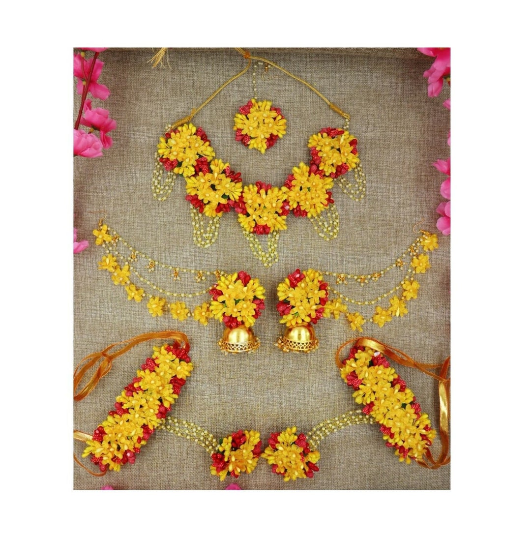 Yellow Red Haldi Floral Jewelry Bridal Floral Jewelry Floral Jewelry ...