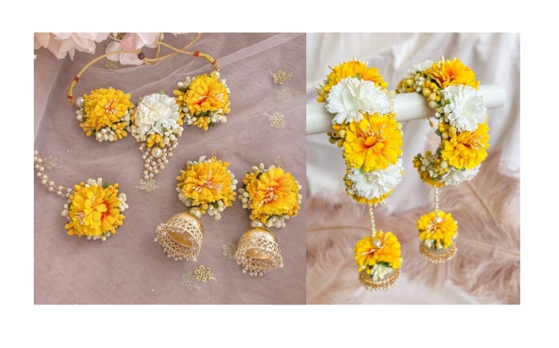 Yellow Haldi Floral Jewelry Yellow White Floral Jewelry Bridal Floral ...