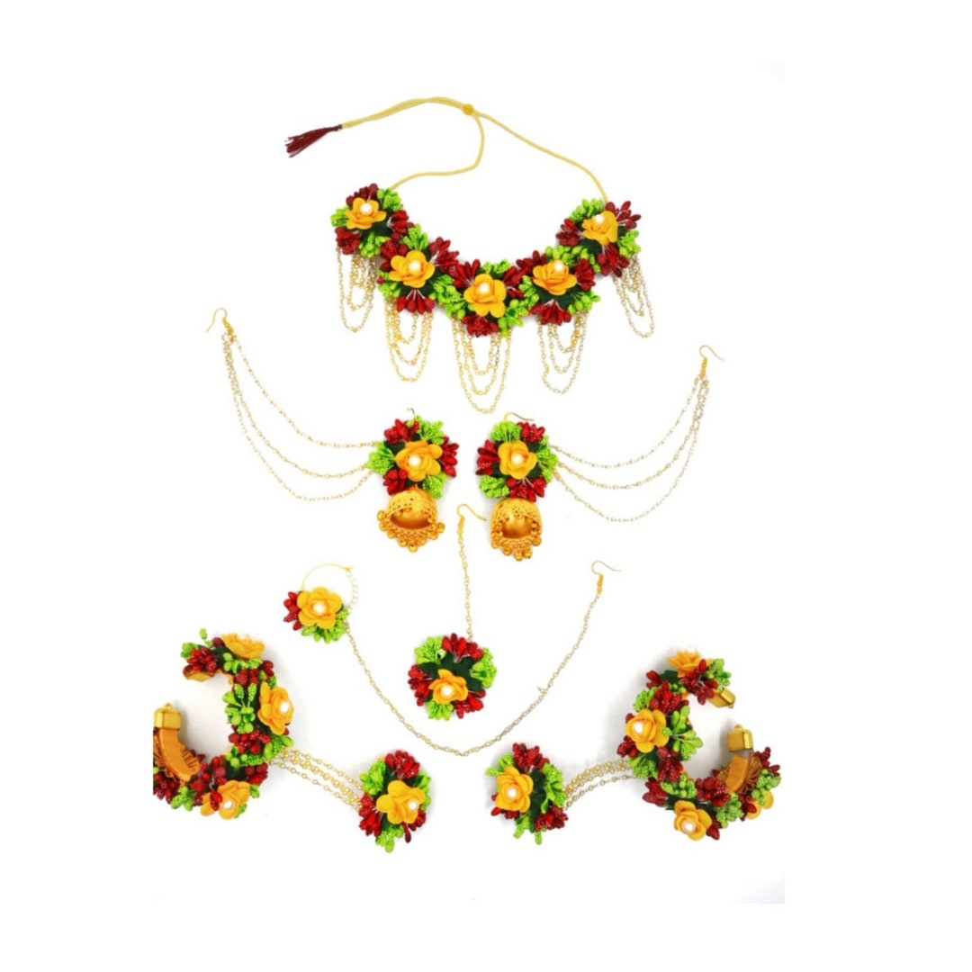 Floral Bridal Haldi/mehendi Multicolor Red Green Yellow Jewelry Floral ...