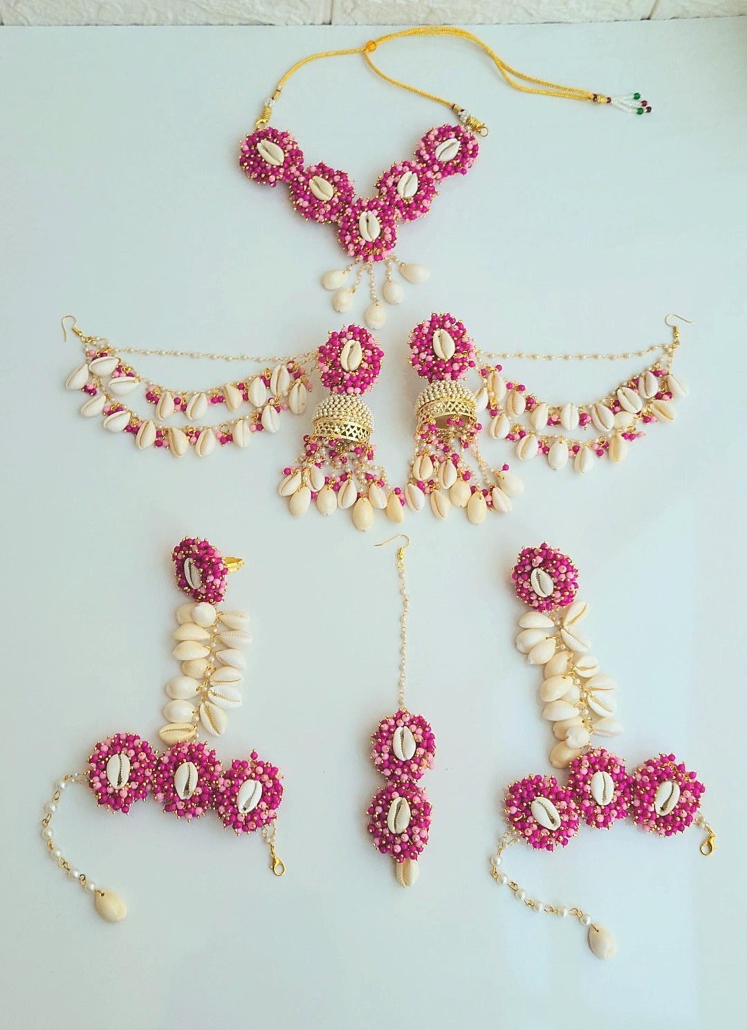 Shells Pink Jewelry Set for Haldi, Mehendi, Mayoon Pink Shells and ...