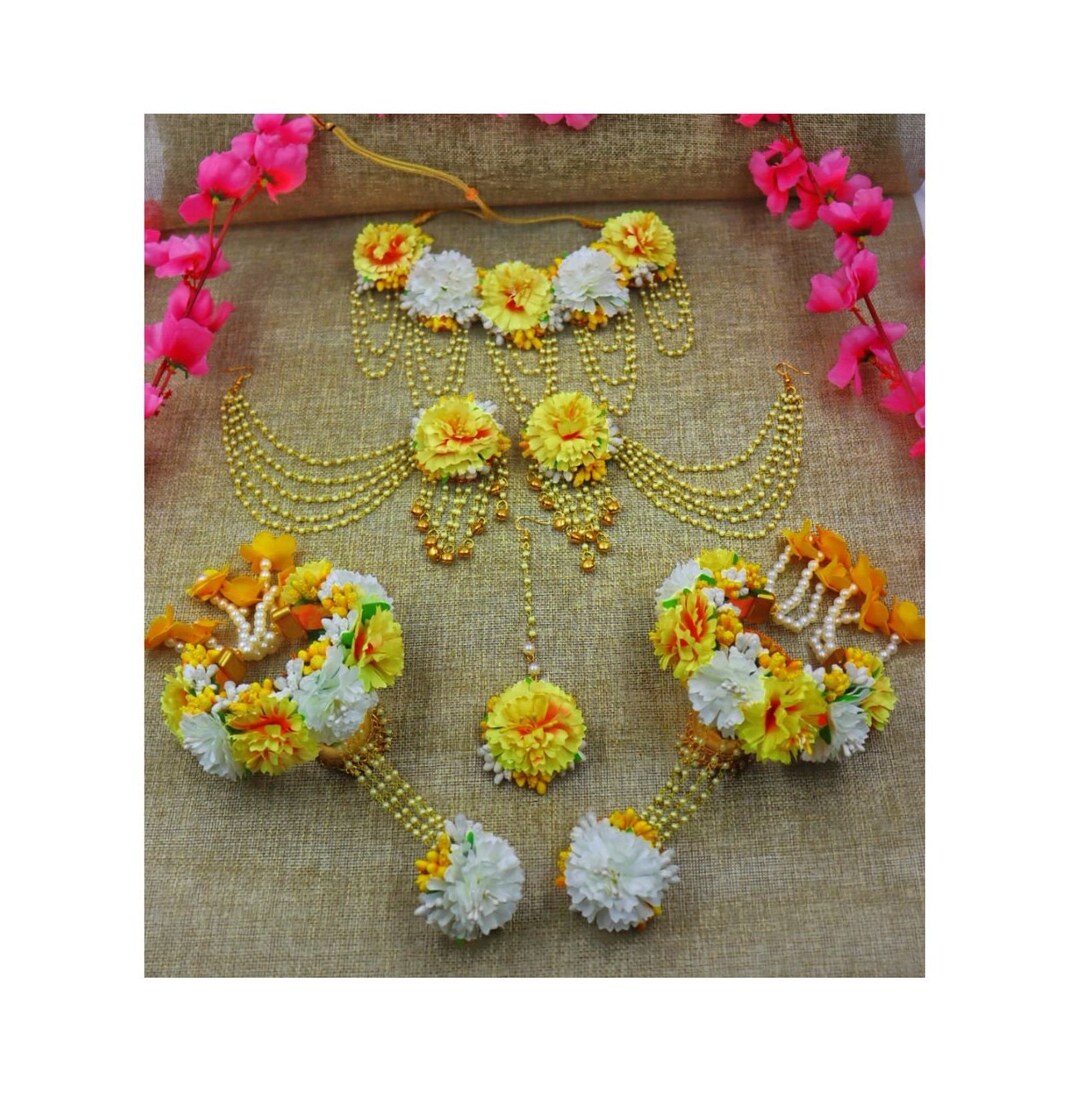 Yellow White Haldi Floral Jewelry Bridal Floral Jewelry Floral Jewelry ...