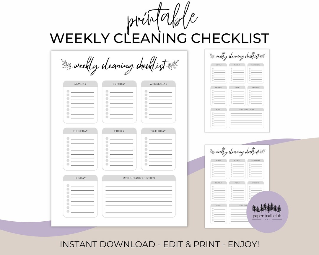 Digital Cleaning Checklist Weekly Cleaning Checklist Template, Weekly ...
