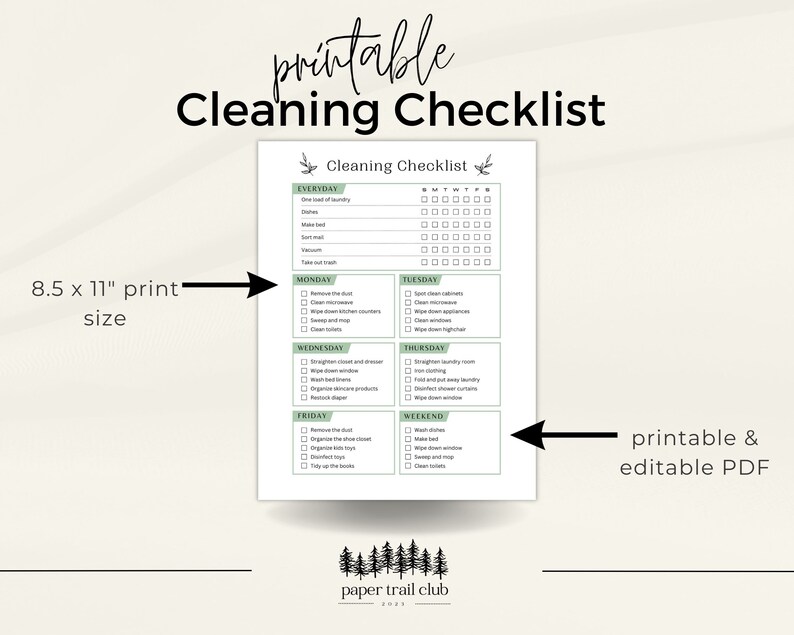 Digital Cleaning Checklist | Weekly Cleaning Checklist Template, Weekly ...