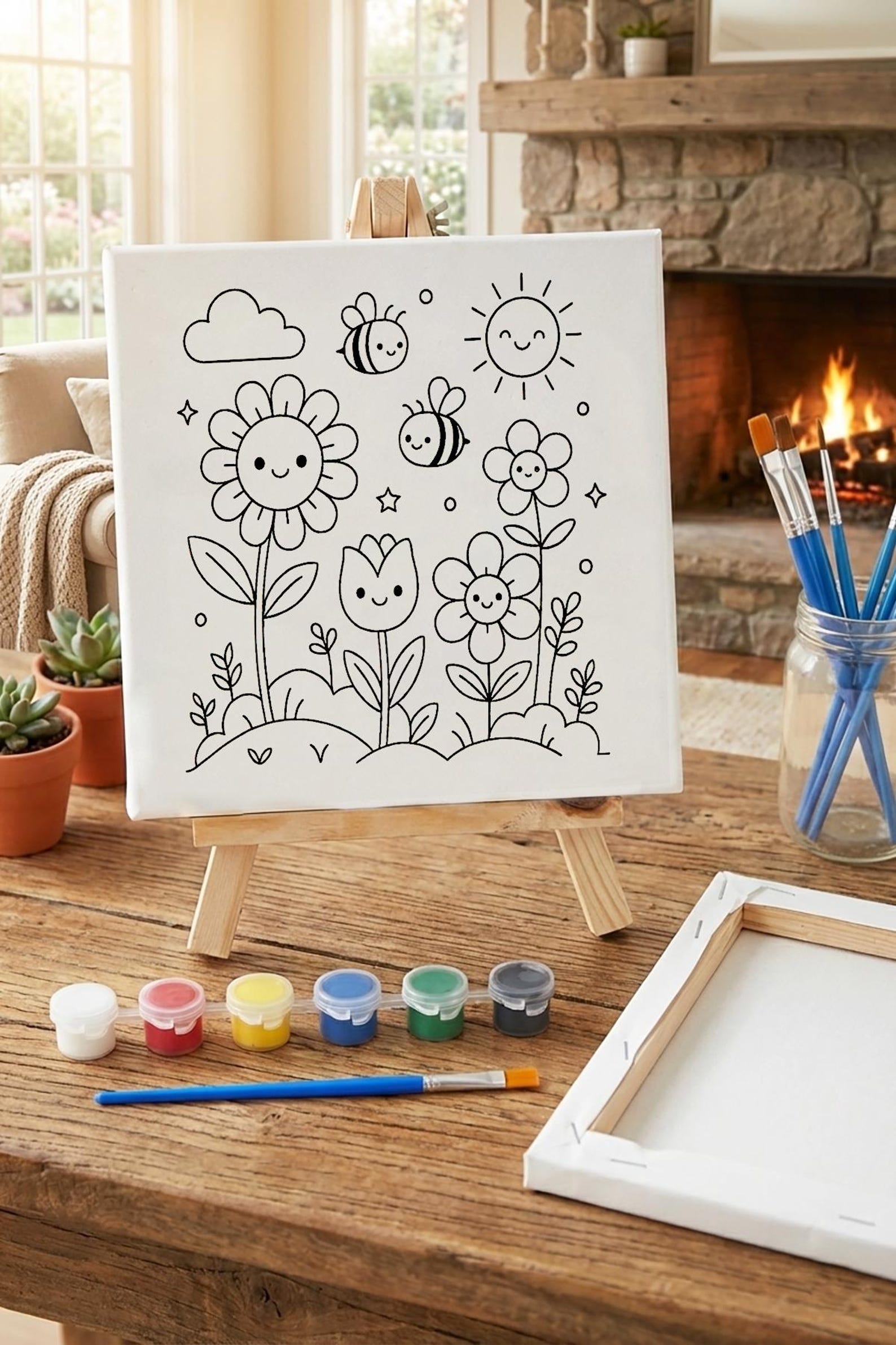 Kids Canvas Painting Set With Easel | Acrylic Art Kit - Etsy