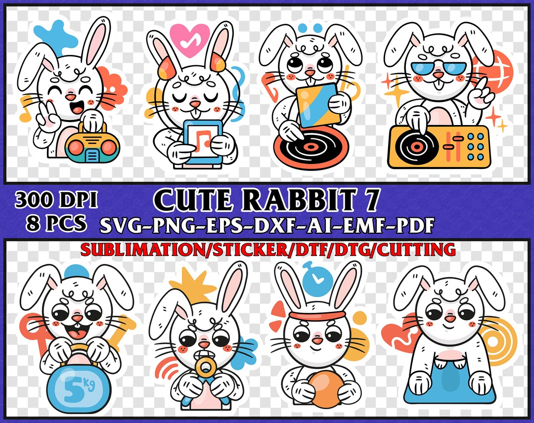 8 SVG Png Cute Rabbit 7 Designs Bundle , Bear Street Wear Design Bundle ...