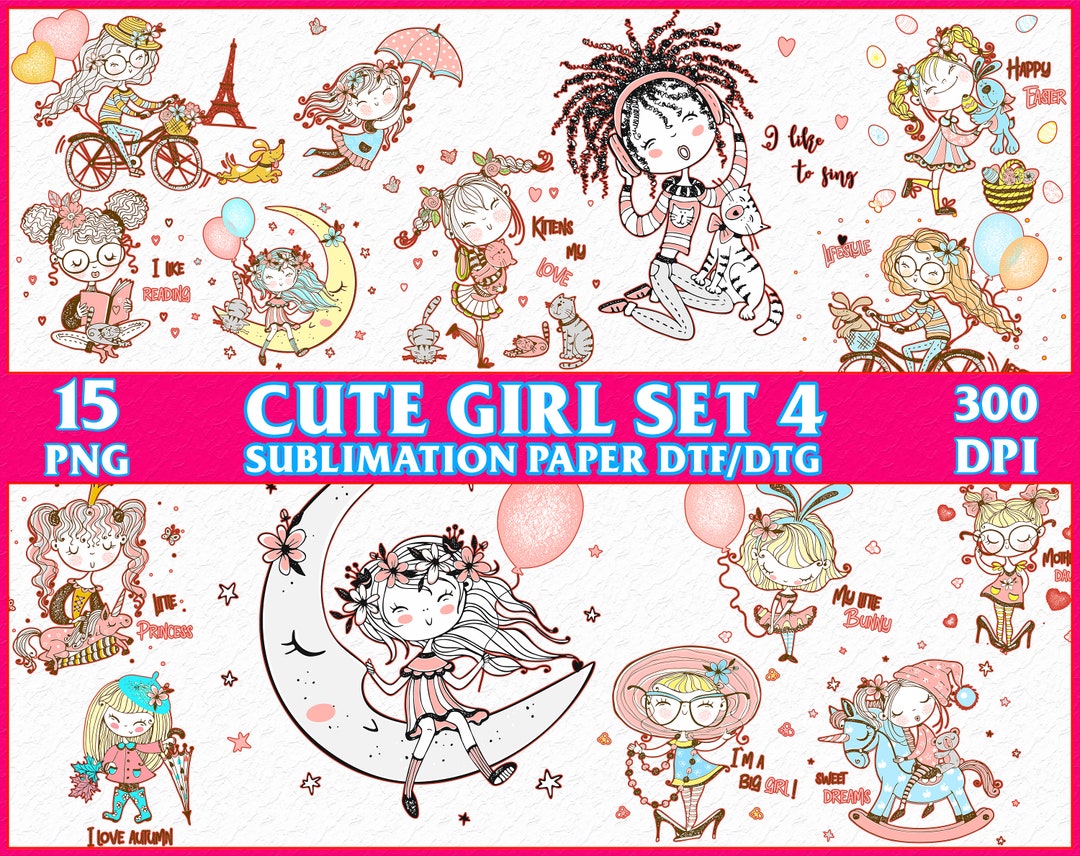15 Cute Girl Images Set 4 Digital Sublimation Transfer Paper - Etsy