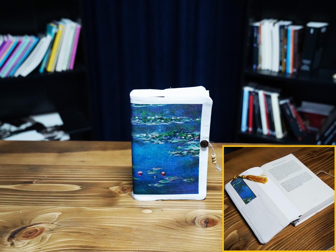 Handmade Monet "water Lily" Book Cover & Bookmark Set: Padded Linen ...