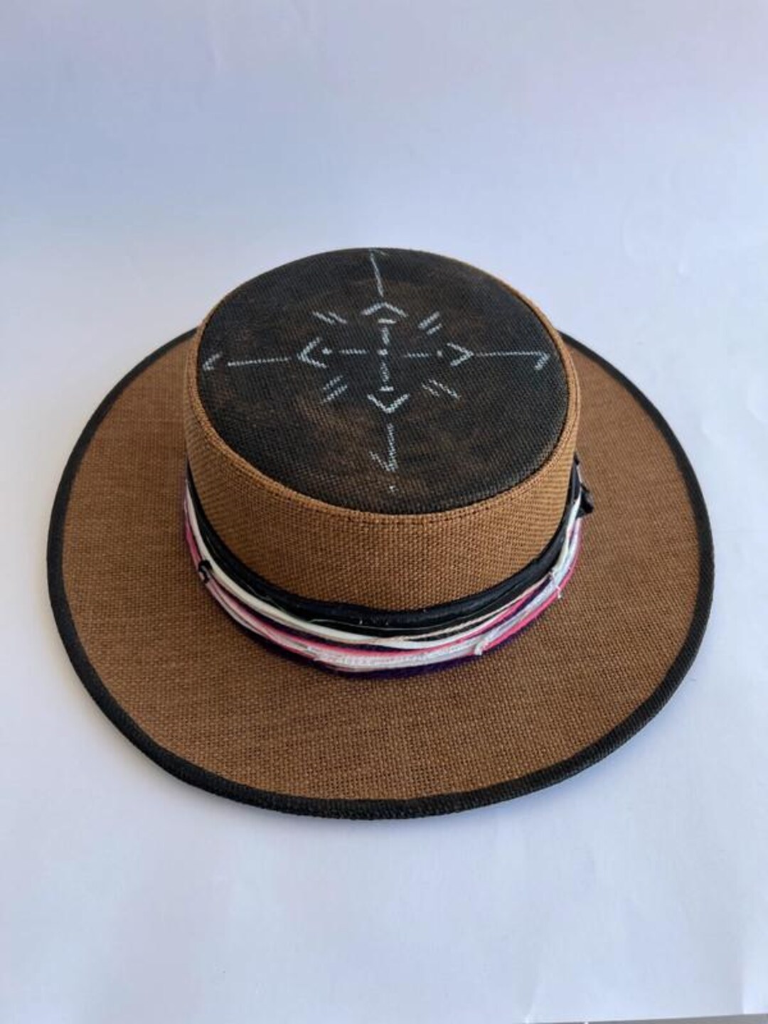 Size 60 | Bolero Boater Hat | Custom Painted | Bohemian Custom Design ...