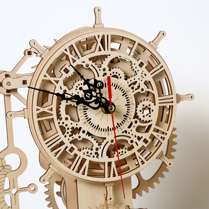 DIY 3D Puzzle Model Toy Pirate Ship Wooden Clock Educational Assembly ...