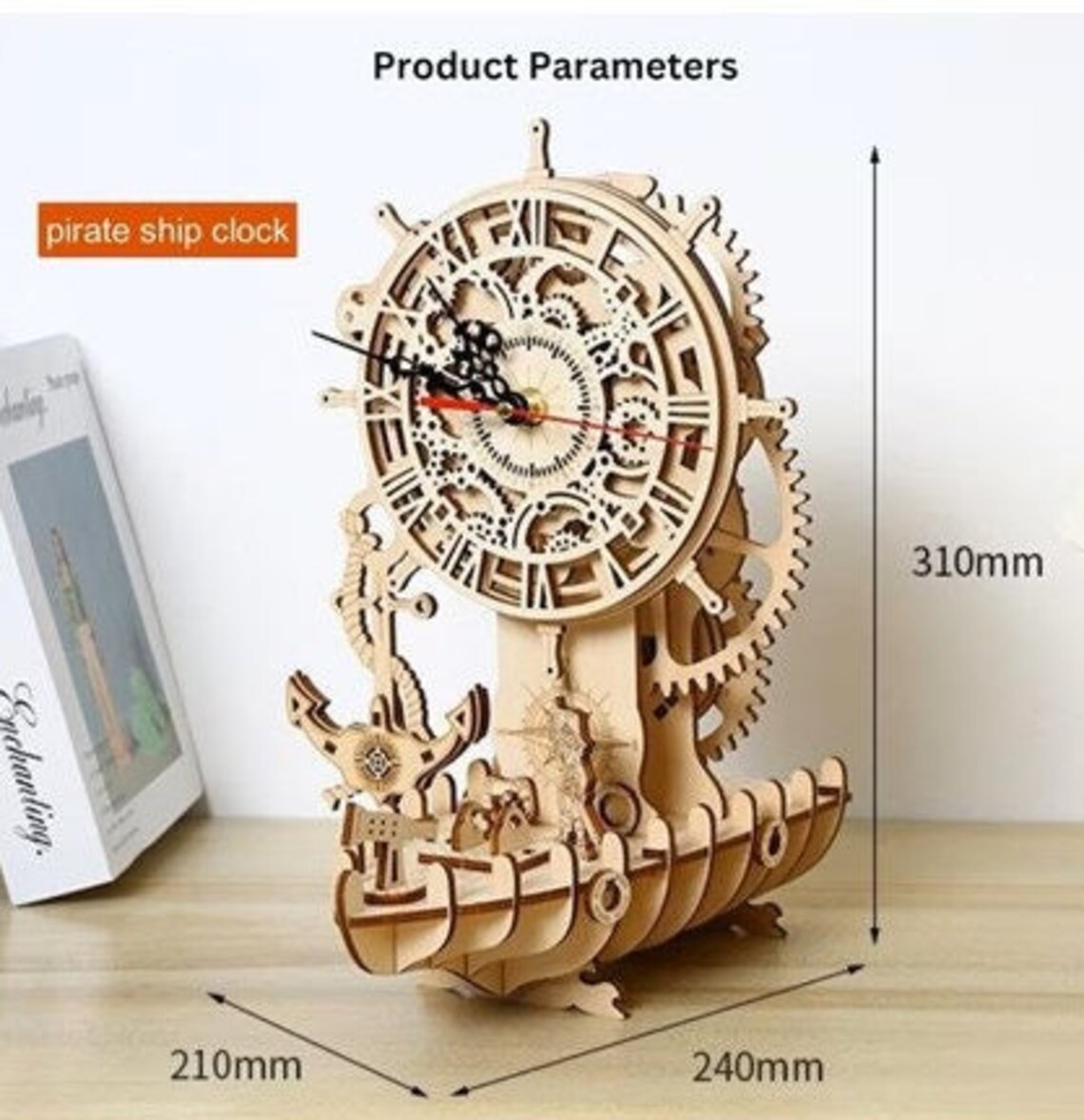 DIY 3D Puzzle Model Toy Pirate Ship Wooden Clock Educational Assembly ...