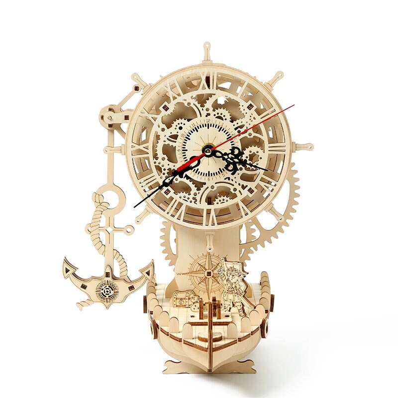 DIY 3D Puzzle Model Toy Pirate Ship Wooden Clock Educational Assembly ...
