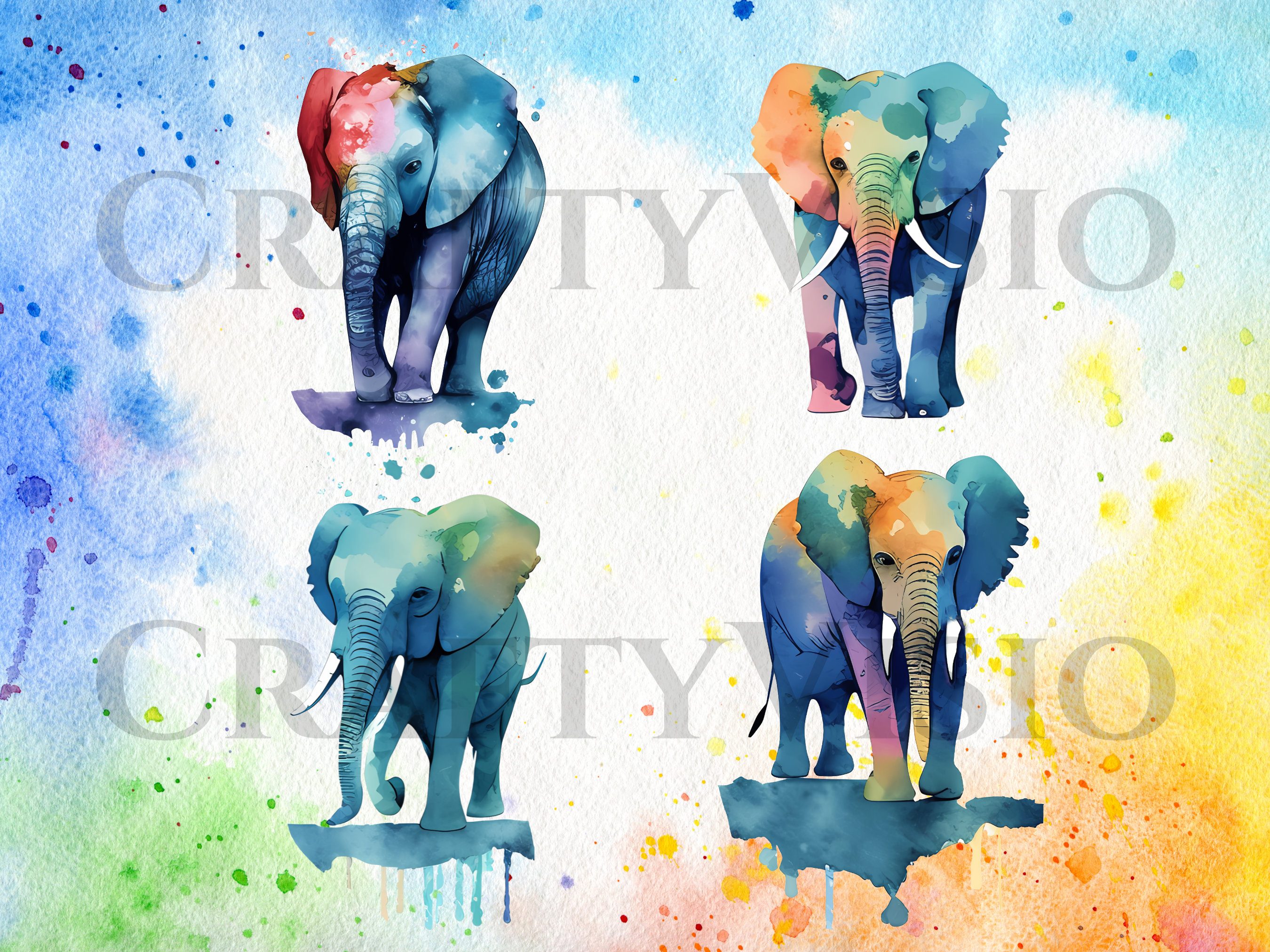 Elephant Watercolor Clipart, Safari, Digital Download, PNG Bundle, Baby ...