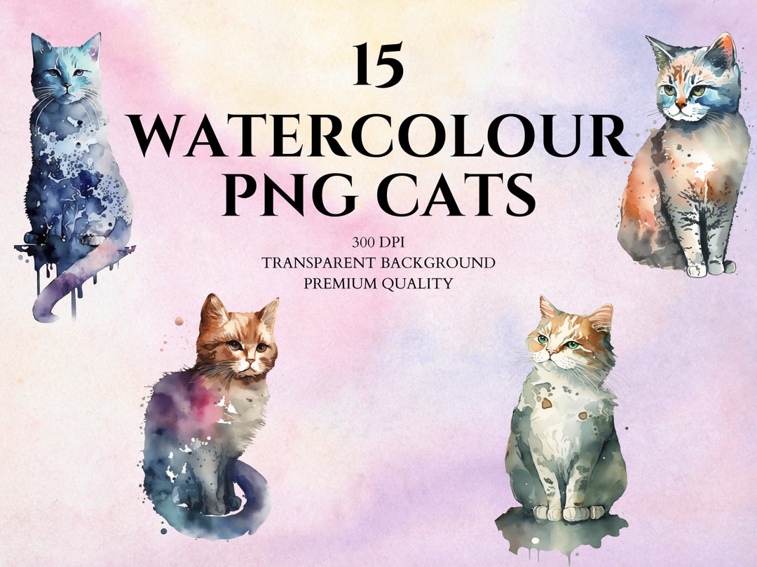 Watercolor Cats, Clipart Bundle, Printable Image, Digital Download ...