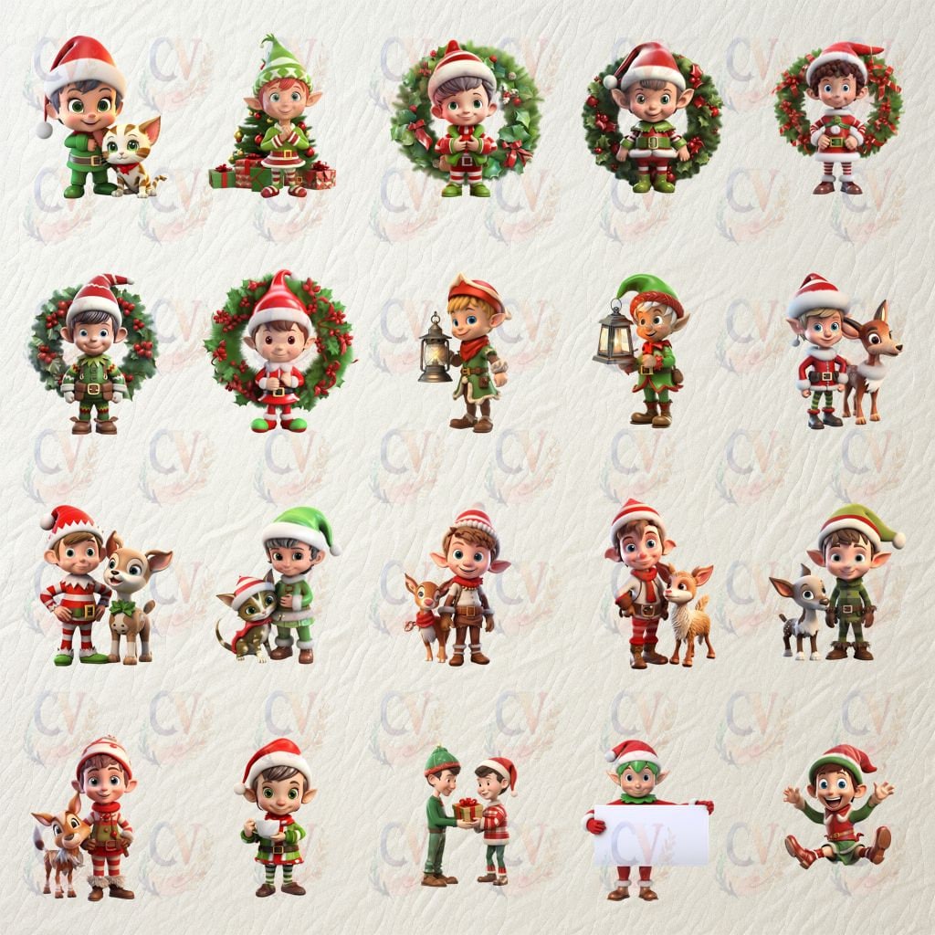 Cute 3D Christmas Elves Clipart, Xmas Elf Illustration Bundle, Xmas ...