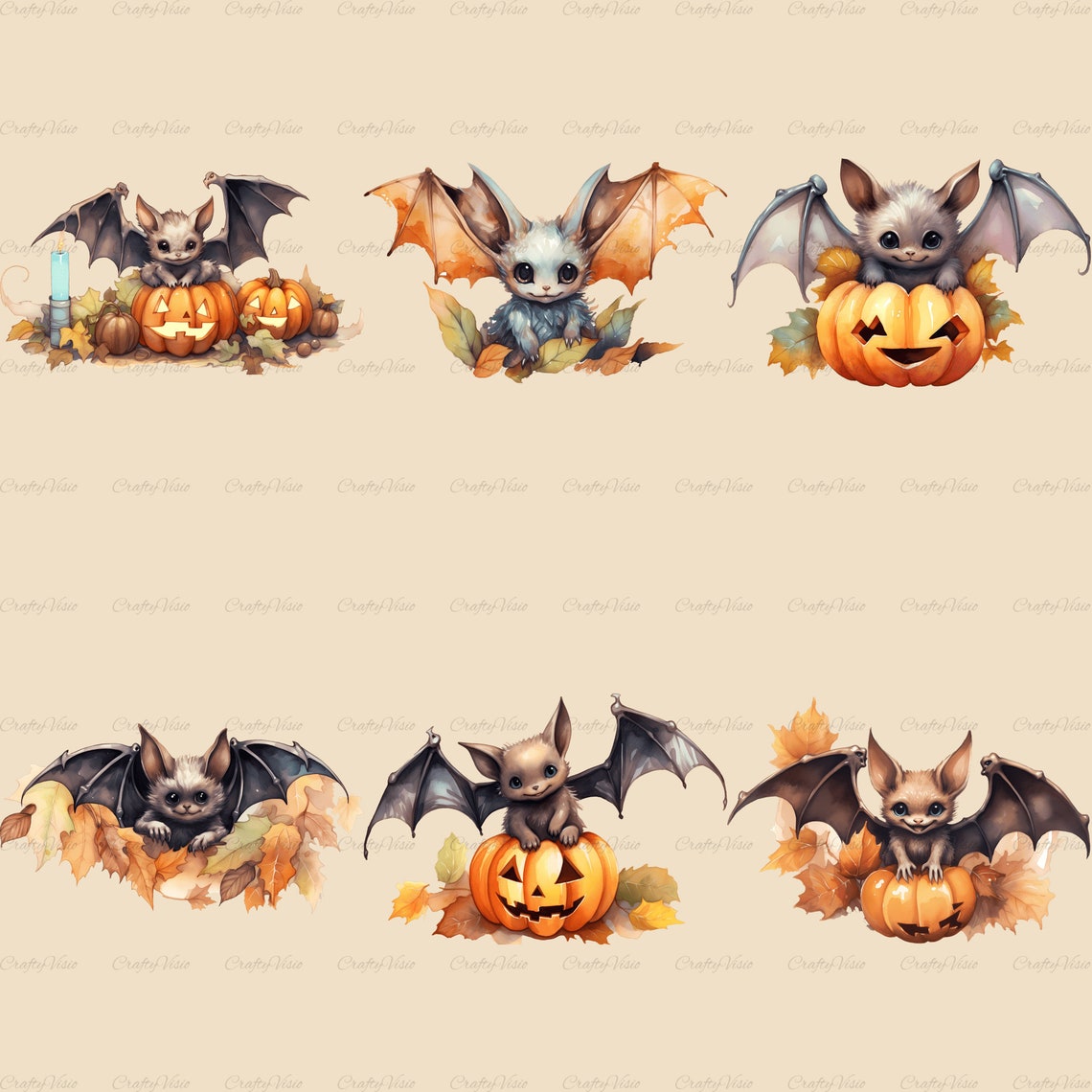 Watercolor Halloween Bat Clipart, Spooky Bats, PNG Bundle, Printable ...